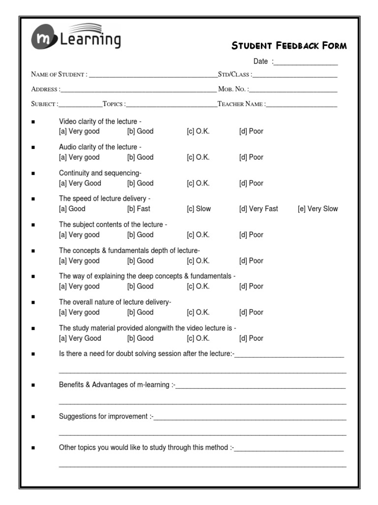 Student Feedback Form | PDF