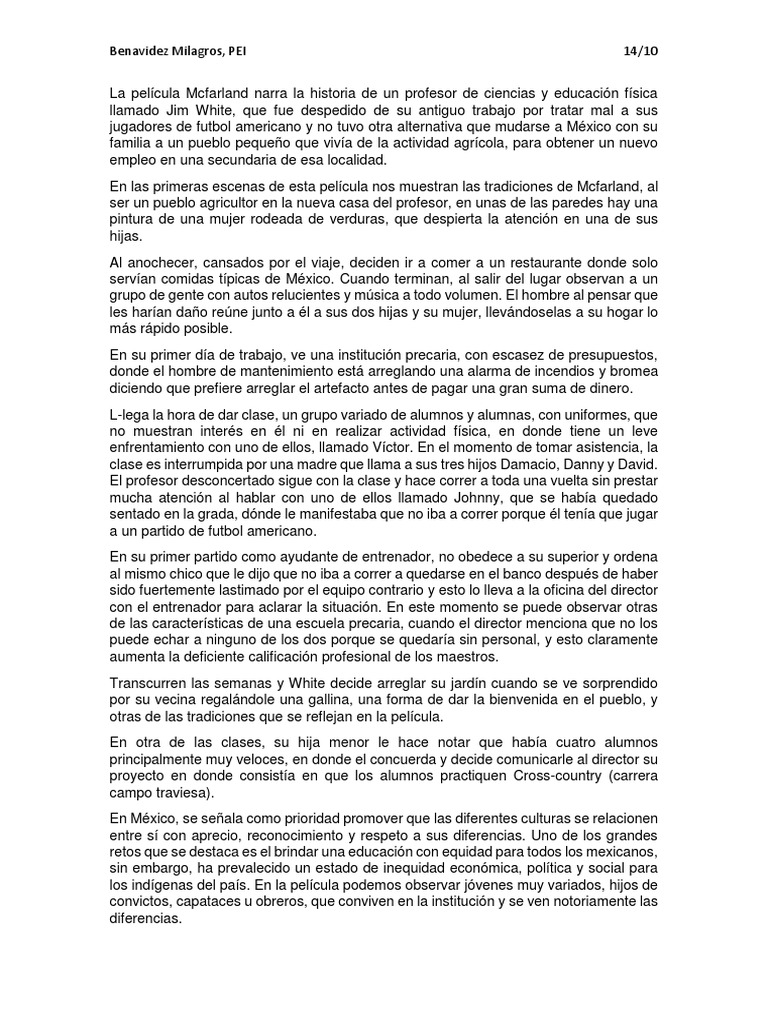 Resumen de La Pelicula Mcfarland | PDF | Sexismo | Mujer