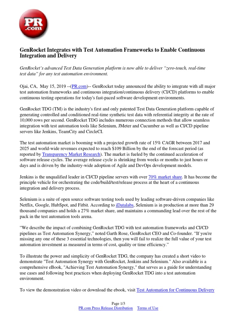 GenRocket Integrates with CI/CD Tools | PDF | Software Testing | Automation