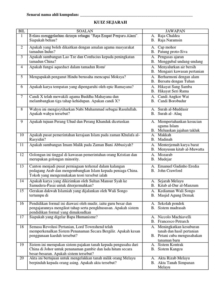 Kuiz Sejarah | PDF
