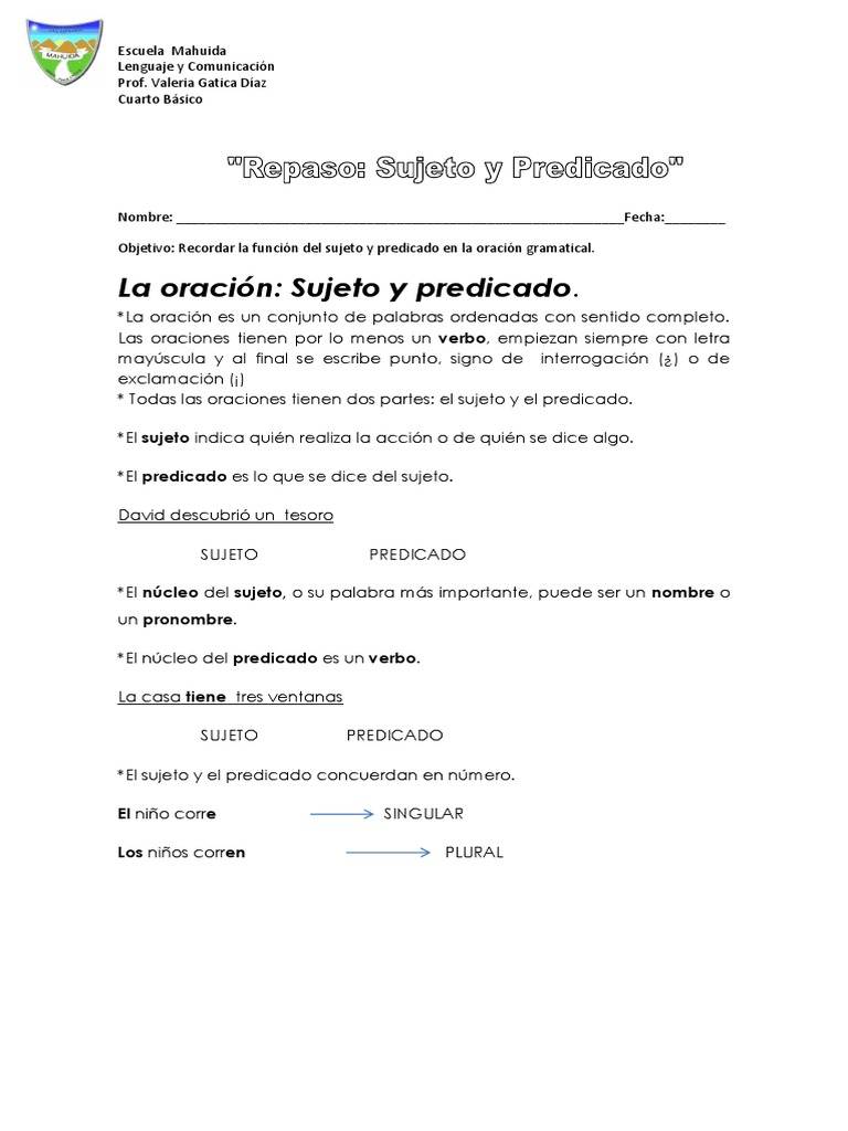Repaso Del Sujeto y Predicado | PDF | Asunto (gramática) | Predicado ...