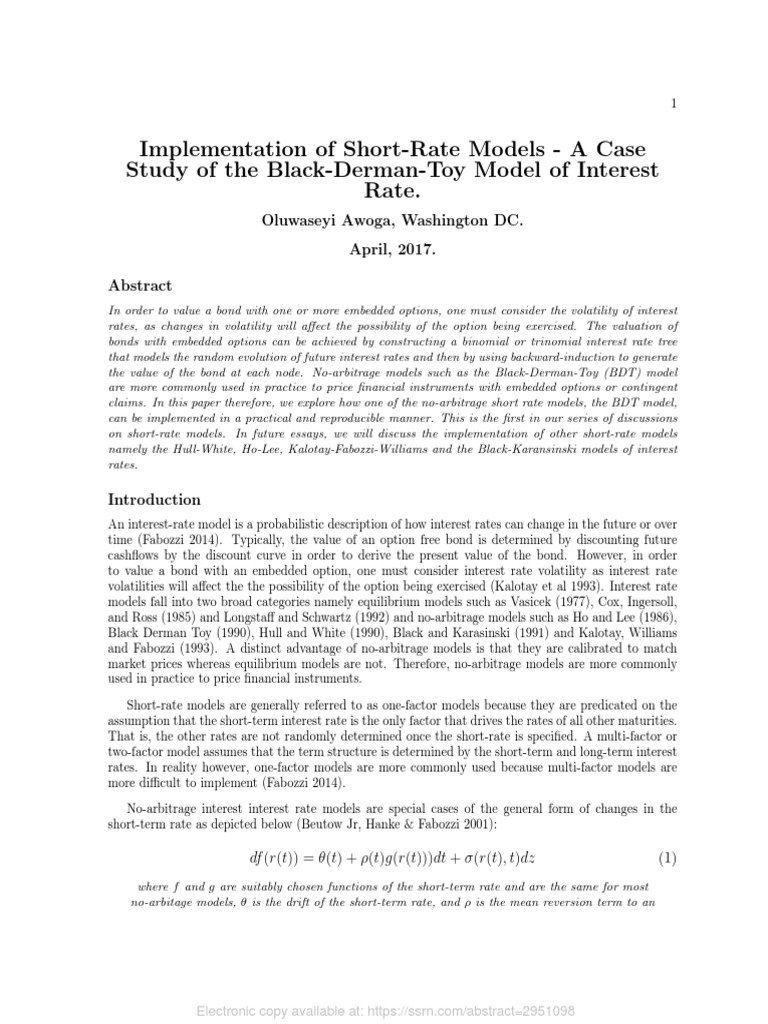Implementation of Short-Rate Models - A Case Study of The Black-Derman ...