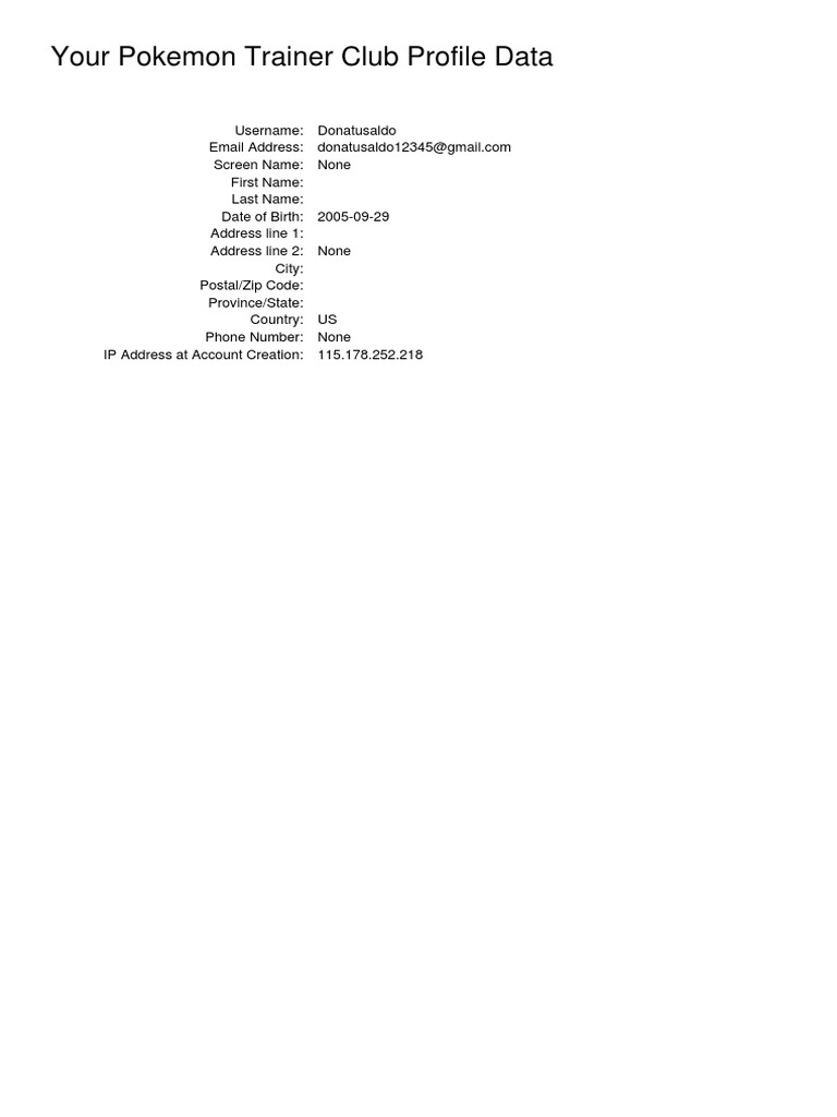 Pokemon Trainer Club Profile Details | PDF | Games & Activities