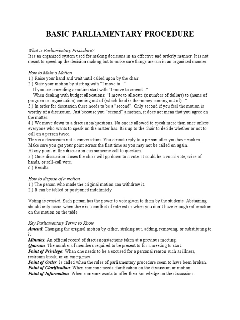 Understanding Basic Parliamentary Procedure | PDF | Justice | Crime ...