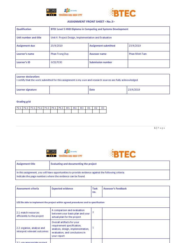 Assignment Front Sheet : Qualification BTEC Level 5 HND Diploma in Computing and Systems ...