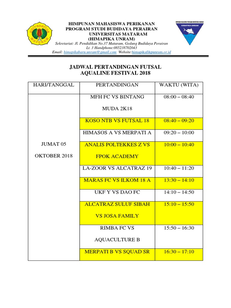 Jadwal Pertandingan Futsal Alfa | PDF