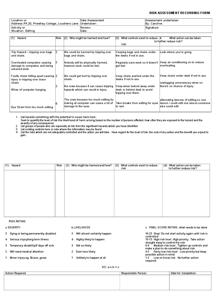 Risk Assessment - PA.20 | PDF | Hazards | Risk
