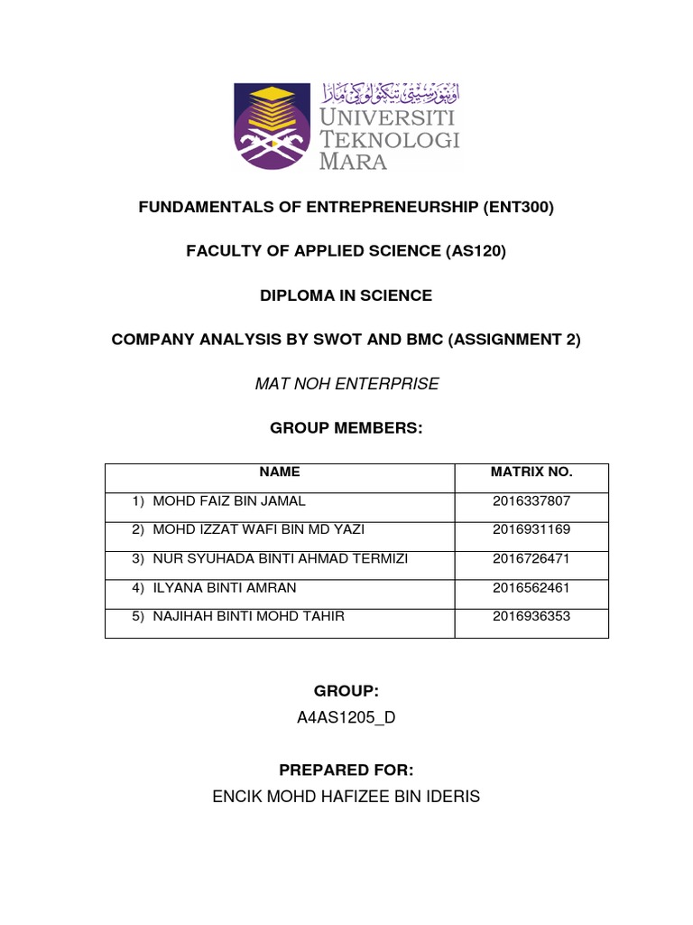Ent Assignment 2 Syue 2 | PDF | Swot Analysis | Entrepreneurship