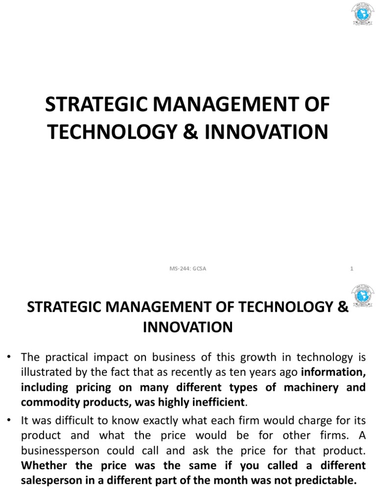 Strategic Management of Technology & Innovation: MS-244: GCSA 1 | PDF ...