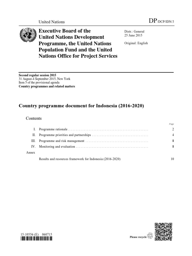 UNDP Country Programme for Indonesia 2016-2020 | PDF | United Nations ...