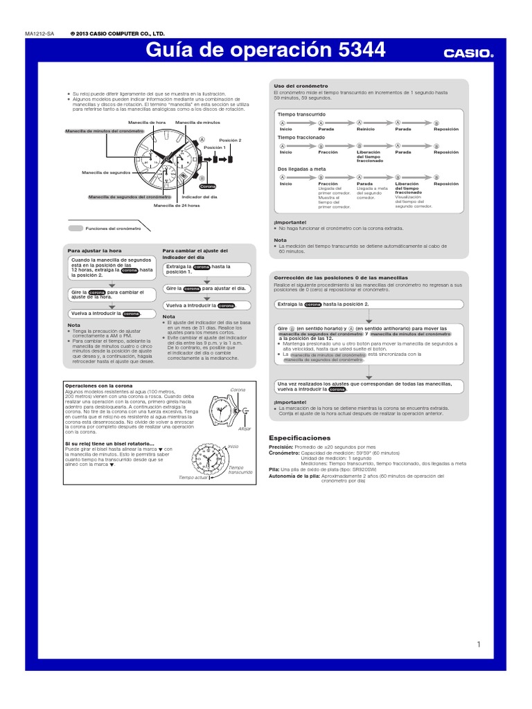 Manual Reloj CASIO | Descargar gratis PDF | Reloj | Hora