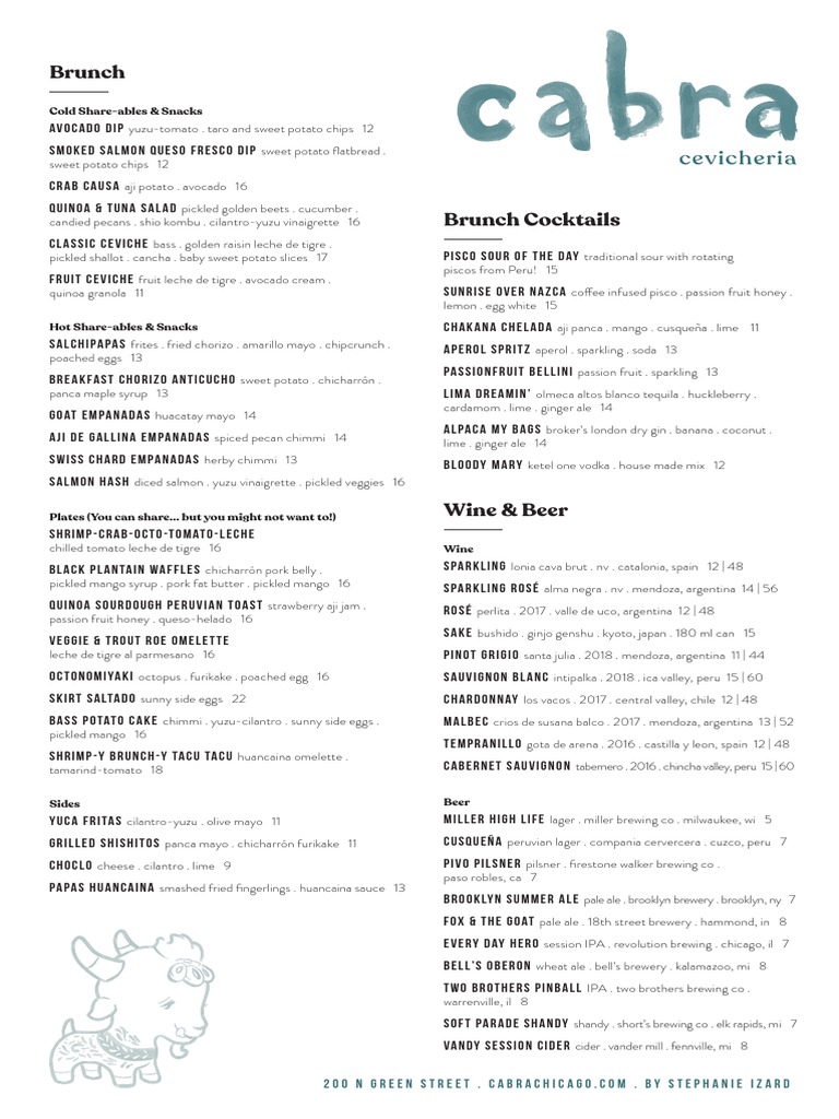 Cabra Chicago Brunch Menu Overview | PDF | Foods | Food And Drink ...