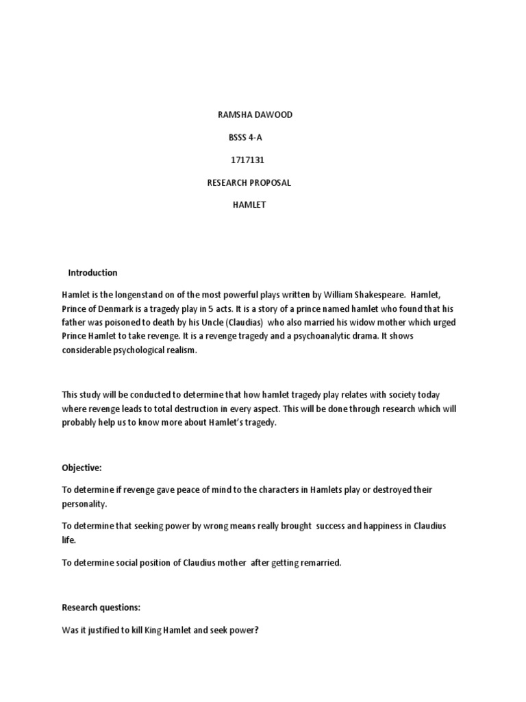 HAMLET Research Proposal | PDF | Hamlet | Behavioural Sciences