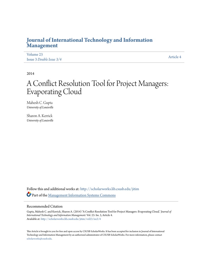 A Conflict Resolution Tool For Project Managers: Evaporating Cloud ...