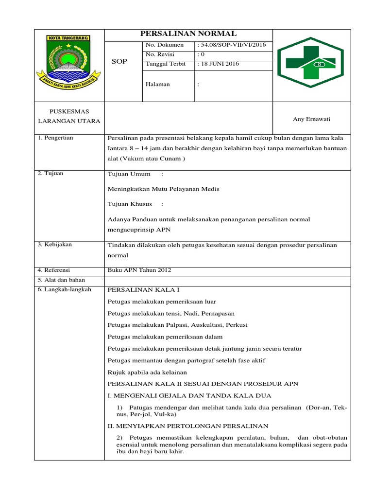 Sop Persalinan Normal | PDF