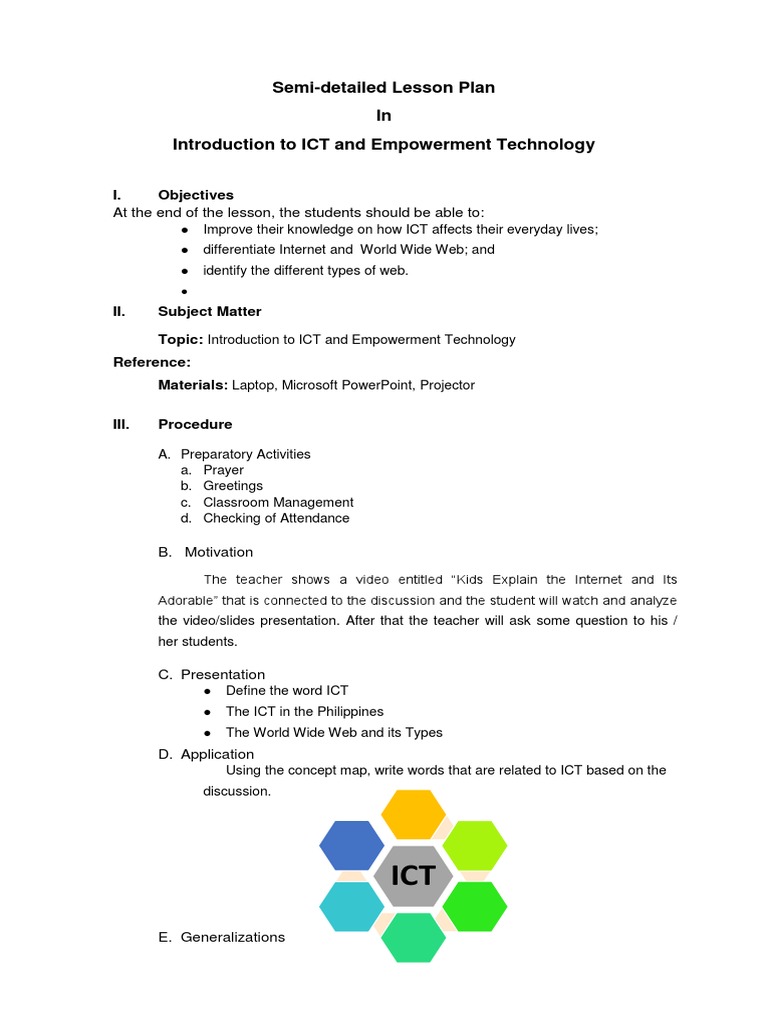 Semi Detailed LESSON PLAN FOR ICT | PDF