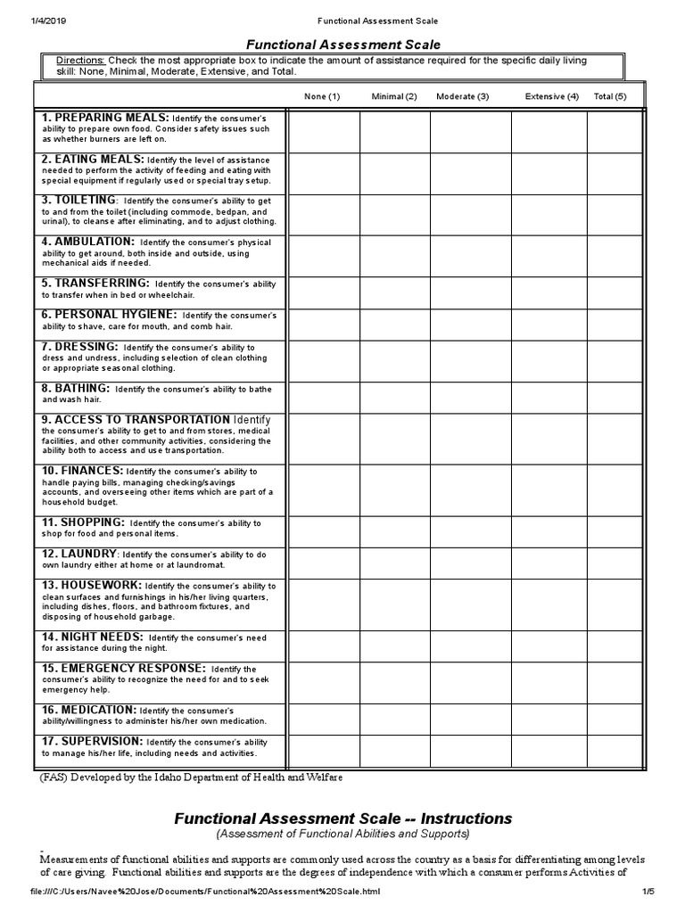 Functional Assessment Scale | PDF | Disability | Caregiver