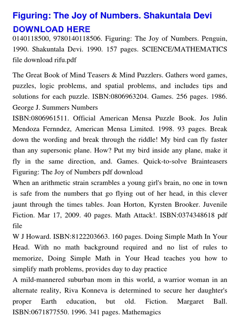 Figuring: The Joy of Numbers. Shakuntala Devi | PDF | Teaching Mathematics