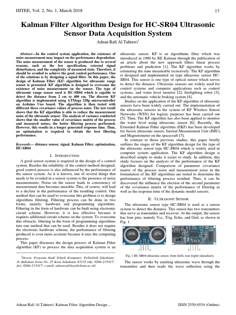 Kalman Filter Algorithm Design For HC-SR04 Ultraso | PDF | Kalman ...