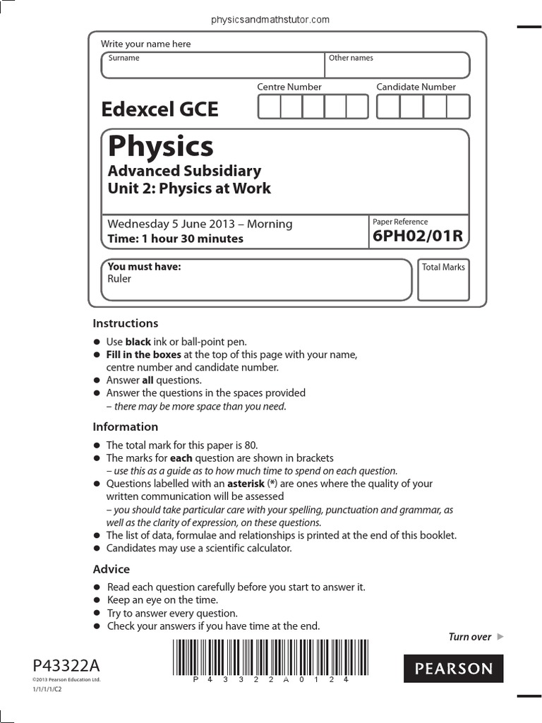 June 2013 (R) QP - Unit 2 Edexcel Physics | PDF | Volt | Wavelength