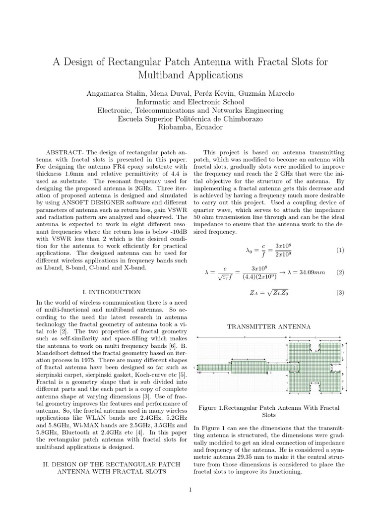 A Design of Rectangular Patch Antenna With Fractal Slots For Multiband ...