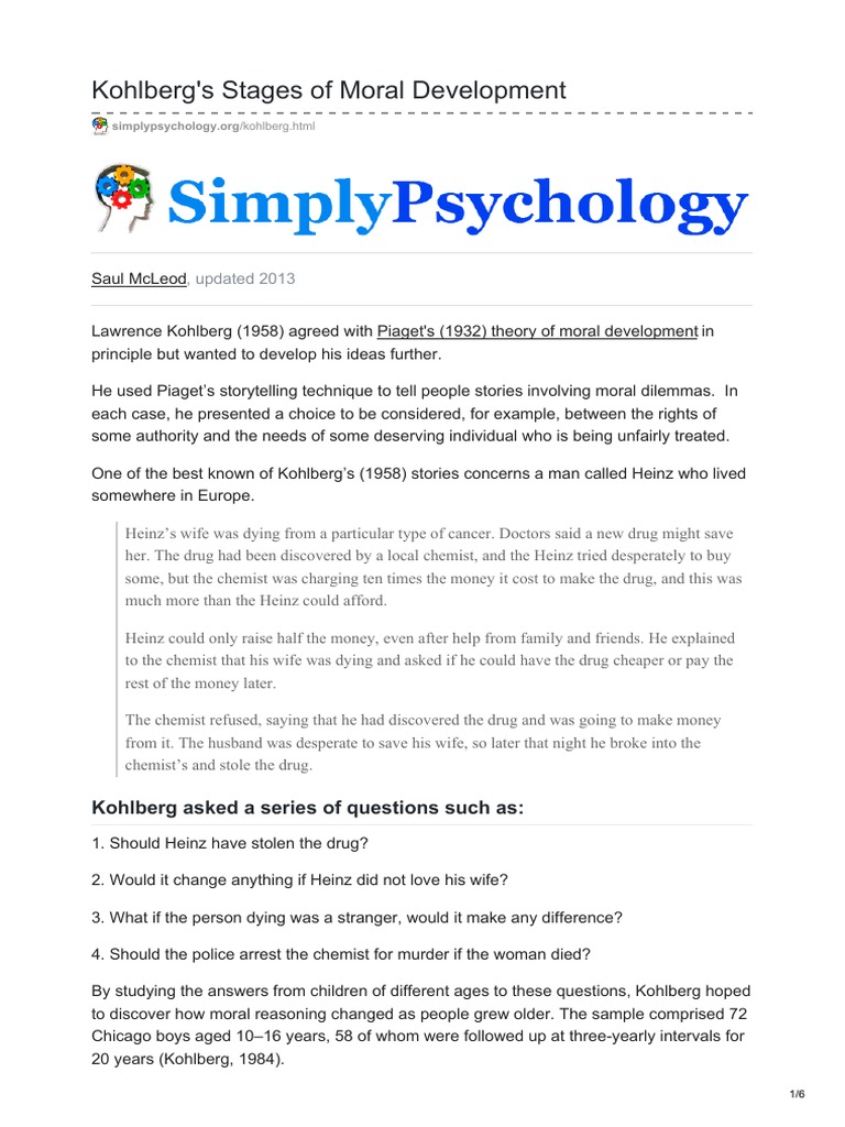 Kohlberg's Stages of Moral Development | PDF | Morality | Metaphysics
