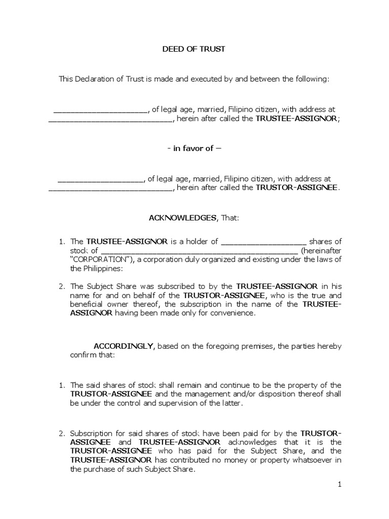 Deed of Trust | PDF | Assignment (Law) | Civil Law (Legal System)