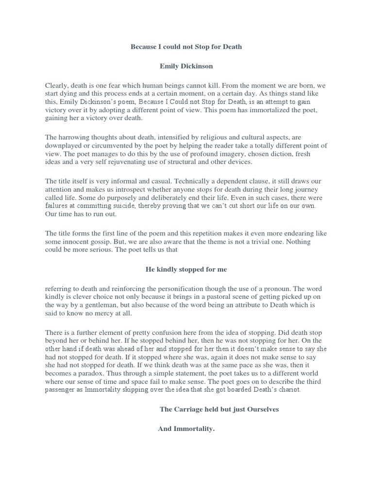 Because I Could Not Stop For Death | Download Free PDF | Poetry | Emily ...