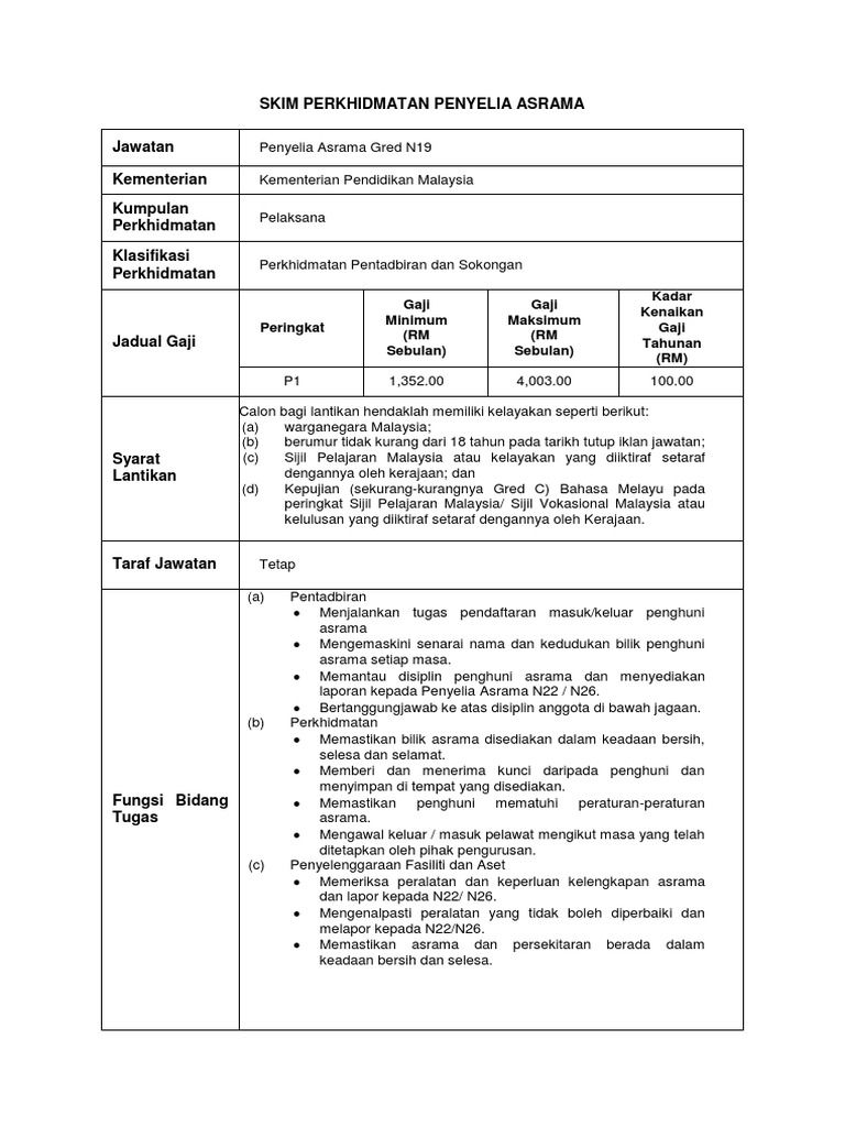 Ringkasan Perkhidmatan Dan Skop Tugas PA N19 | PDF