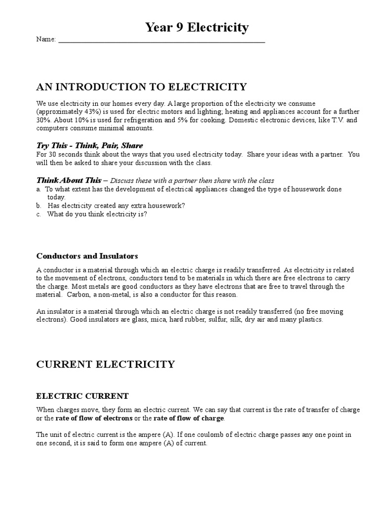 Year 9 Electricity Notes | PDF | Volt | Electric Current