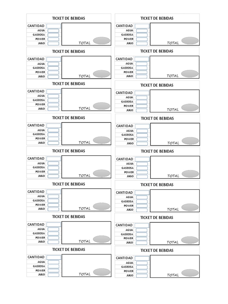 Plantillas de Tickets de Bebidas | PDF | Cocina, comidas y vino