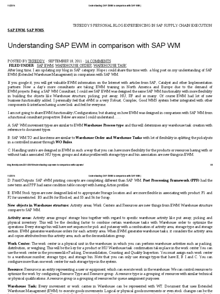 Understanding SAP EWM in Comparison With SAP WM PDF | PDF | Warehouse | Supply Chain Management