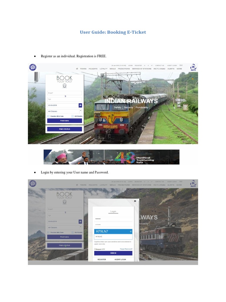 User Guide E-Ticket Booking | PDF | Identity Document | Ticket (Admission)
