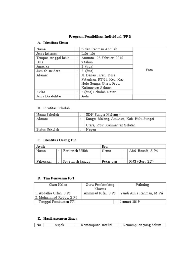 Rancangan PPI untuk Anak Autis | PDF