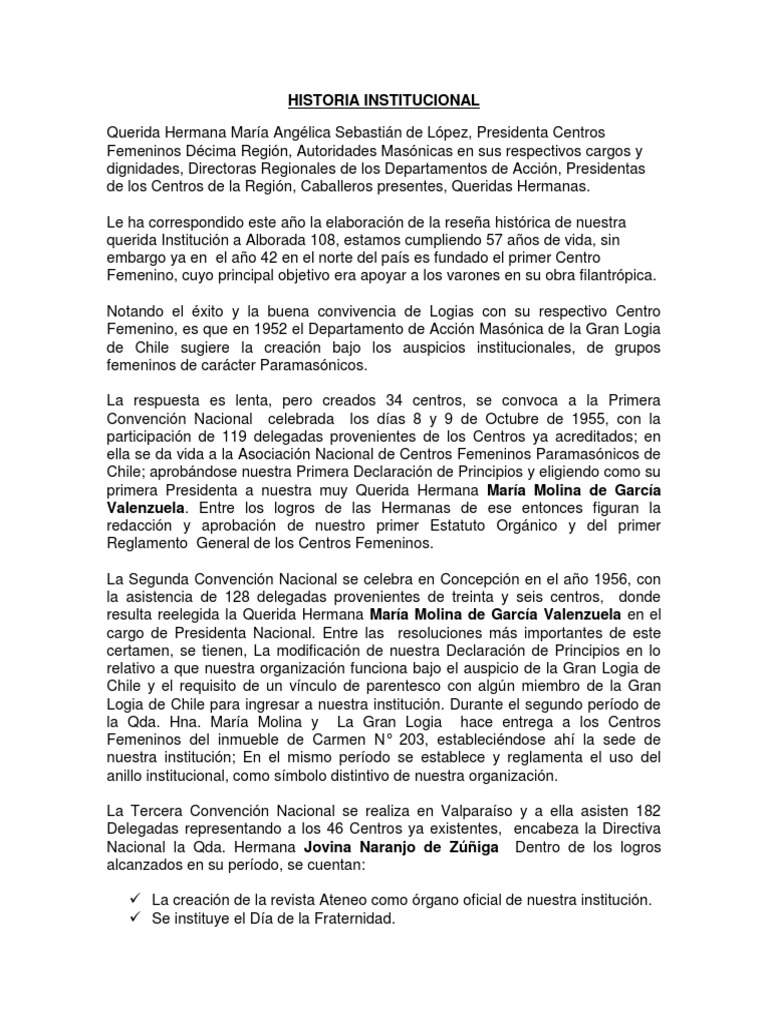 Historia Institucional | PDF | Chile | Santiago