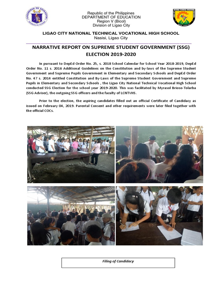 Narrative Report SSG Election 2019 | PDF | Social Institutions | Social ...