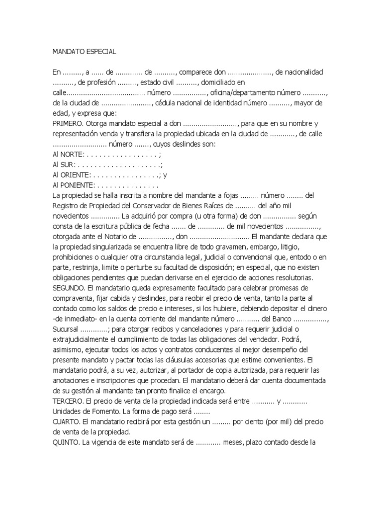 Modelo MANDATO ESPECIAL Venta Inmueble | PDF | Gobierno | Business