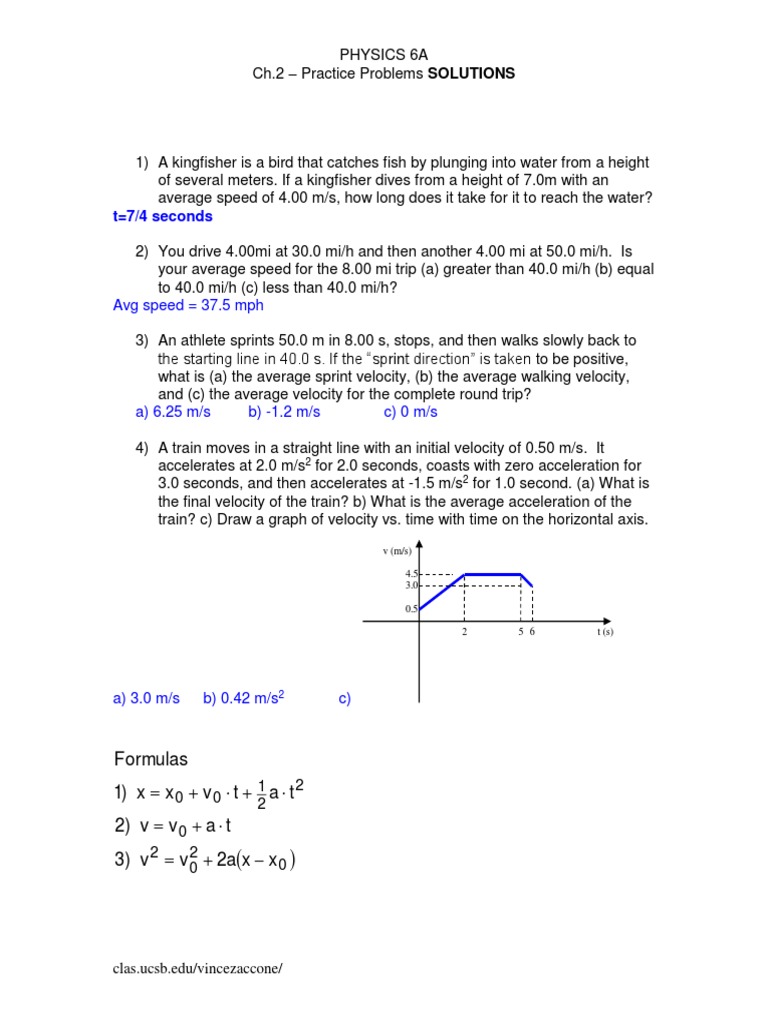 Physics 6A Ch.2 Solutions Guide | PDF | Acceleration | Velocity