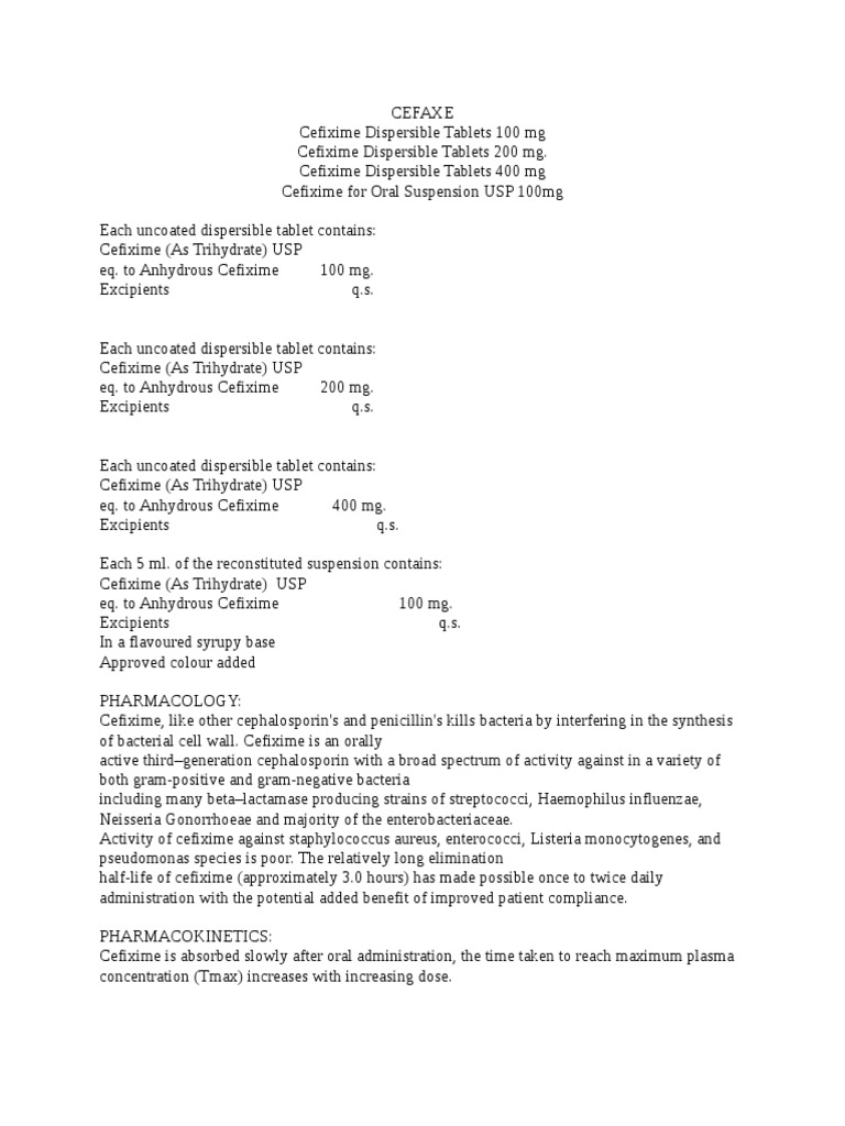 Cefixime Leaflet | PDF | Dose (Biochemistry) | Chemistry