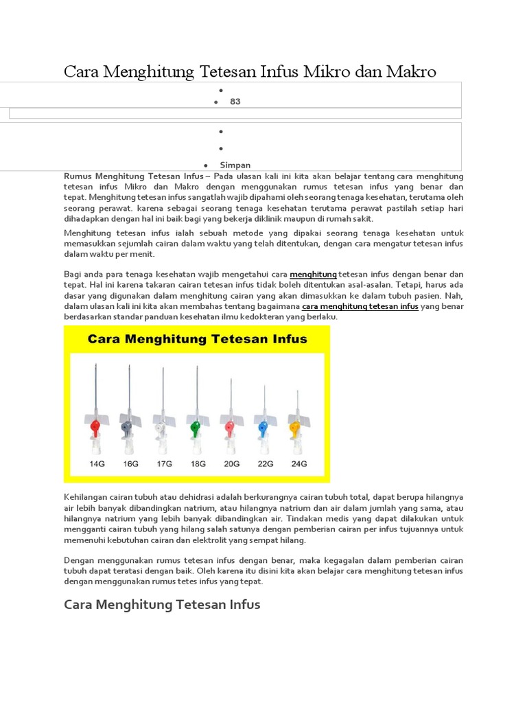 Cara Menghitung Tetesan Infus Mikro Dan Makro | PDF