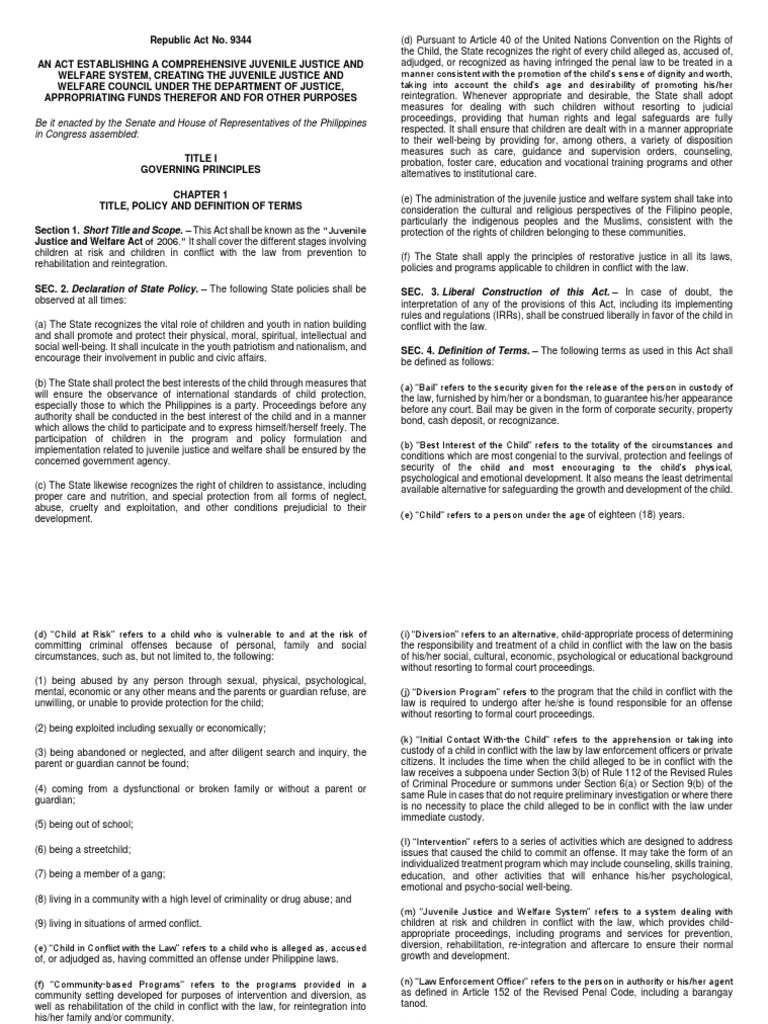 Republic Act No 9344 | Download Free PDF | Juvenile Delinquency ...