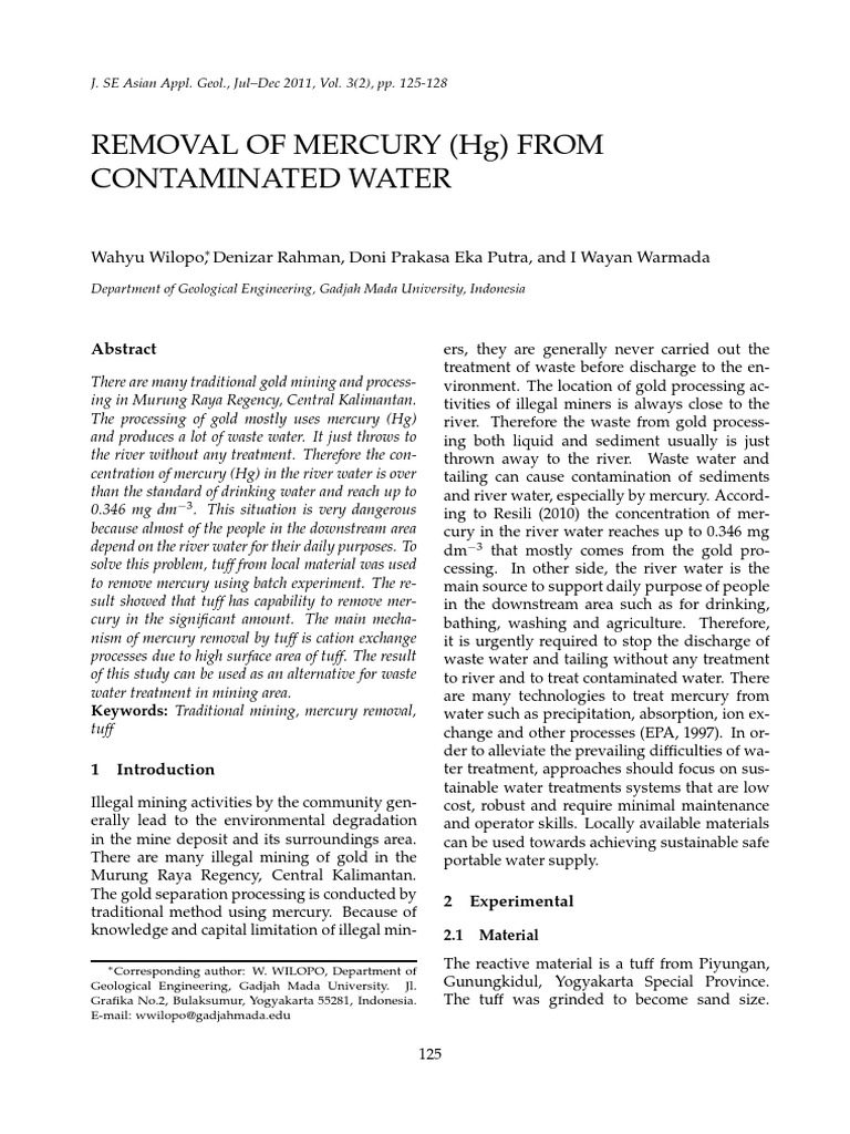 Removal of Mercury | PDF | Adsorption | Water Treatment