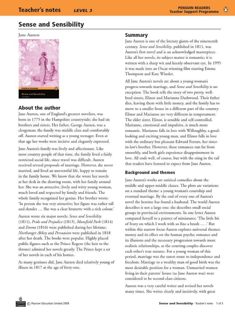 Sense and Sensibility - Teacher's Guide PDF | PDF | Elinor Dashwood ...