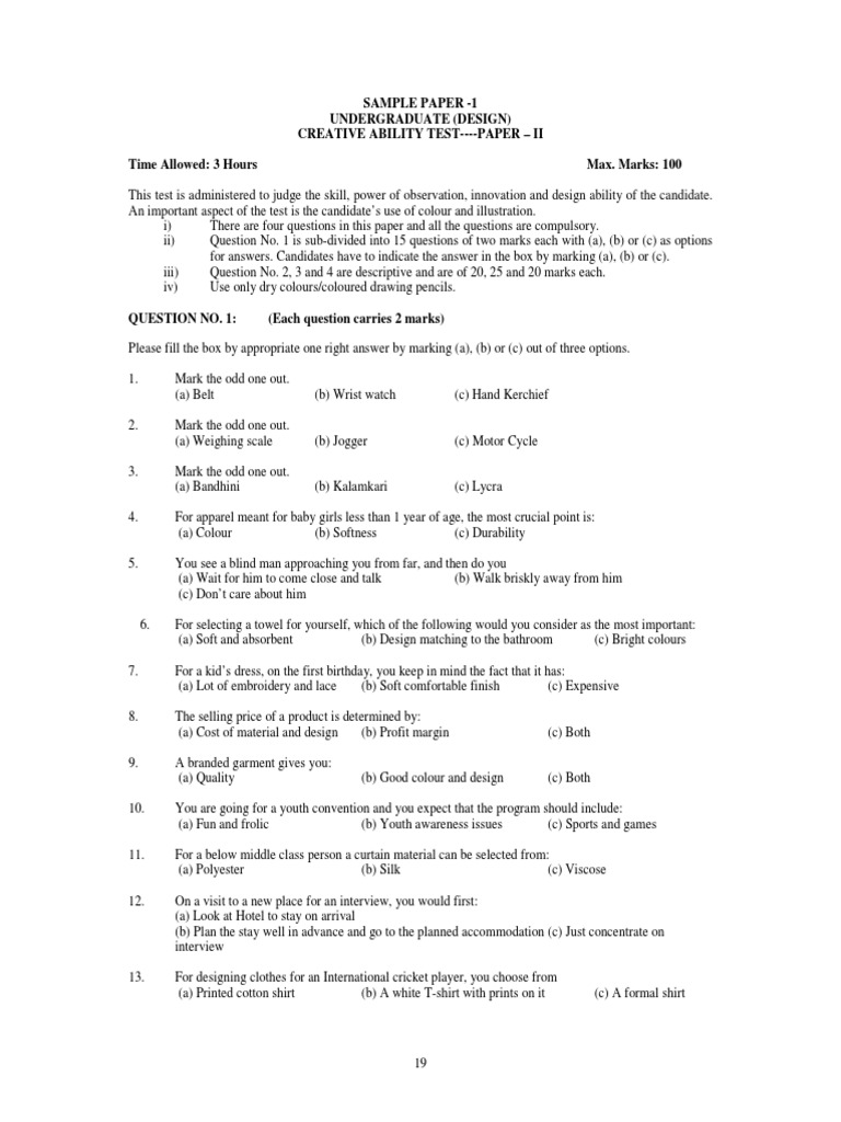 Nift Cat Sample Paper | PDF | Shirt | Design