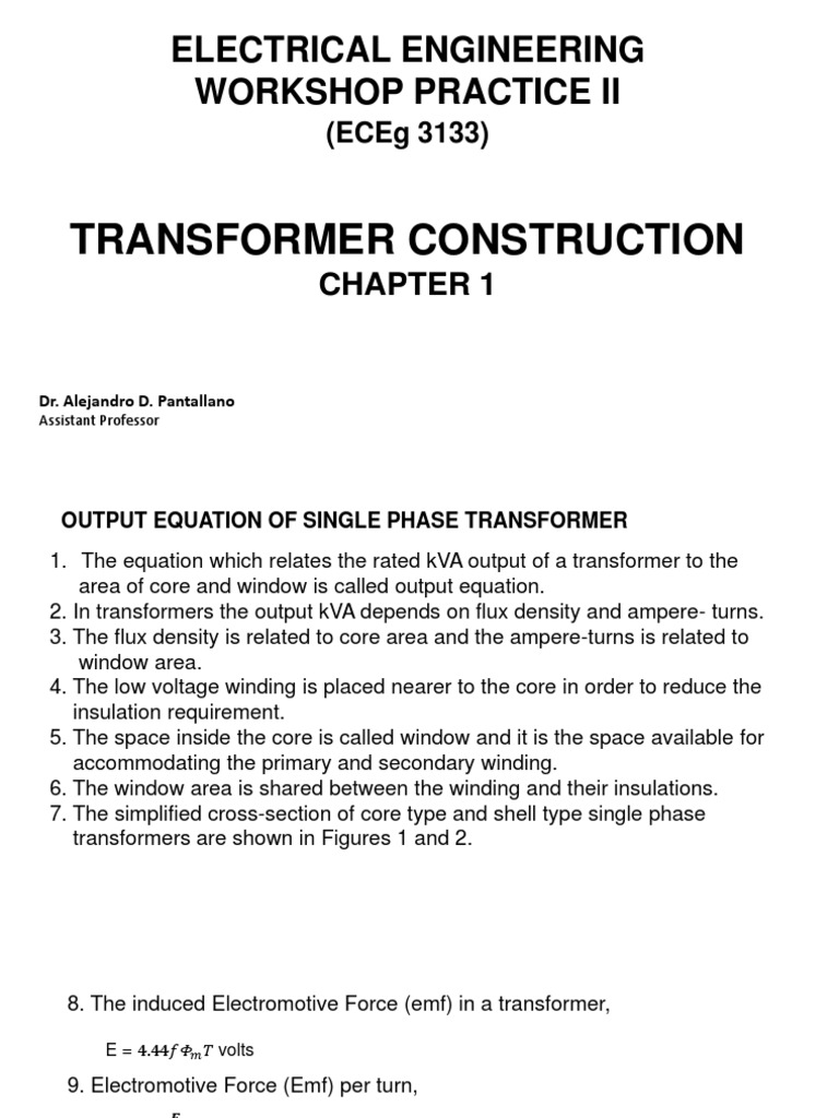Electrical Engineering Workshop Practice Ii: Transformer Construction ...
