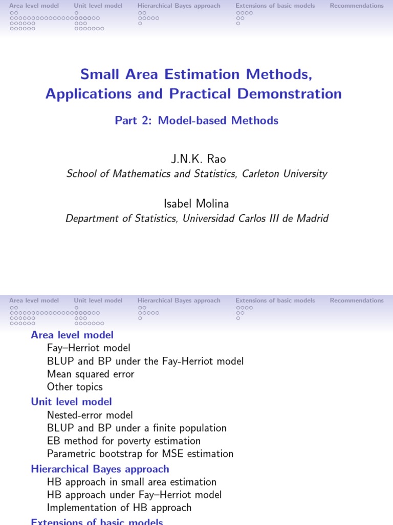 Small Area Estimation Methods, Applications and Practical Demonstration ...