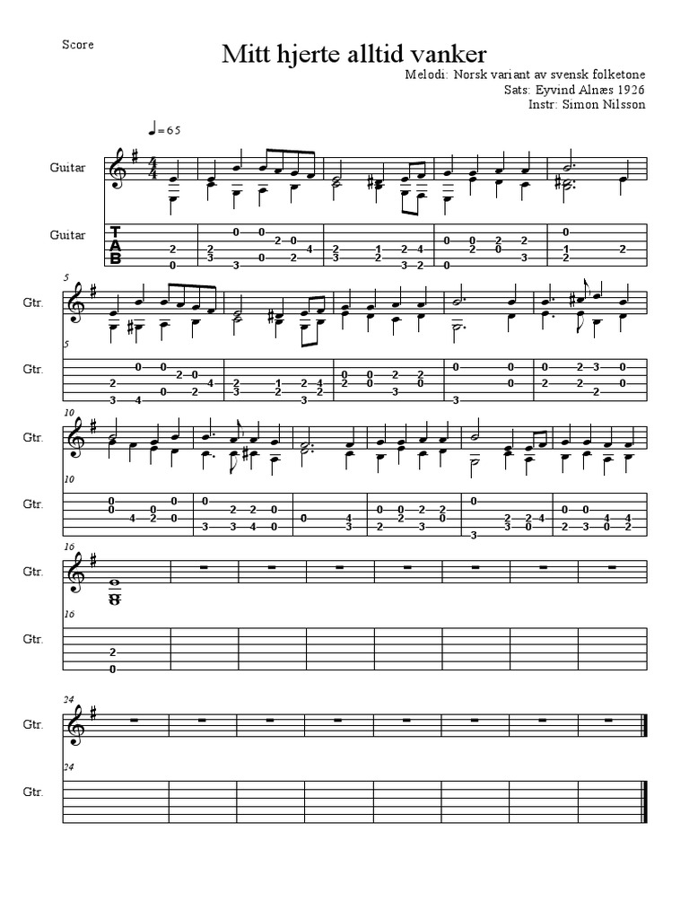 Mitt Hjerte Alltid Vanker - Tab&Noter