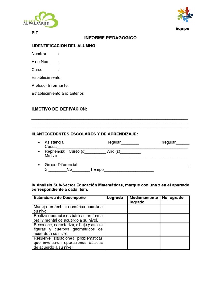 Informe Pedagogico | PDF | Cambio | Aprendizaje