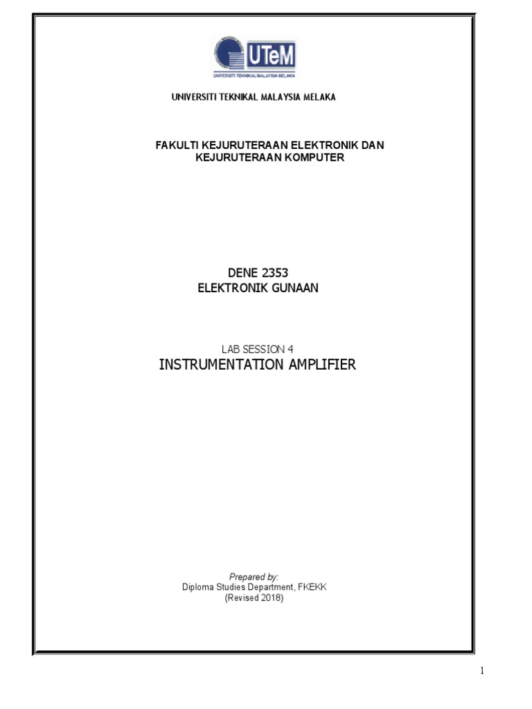 Instrumentation Amplifier Experiment Guide | PDF | Operational ...