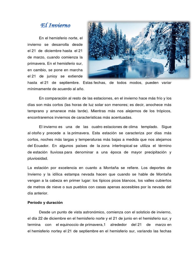 El Invierno | PDF | Invierno | Climatología